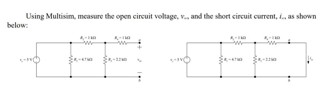 Solved Using Multisim, measure the open circuit voltage, v, | Chegg.com