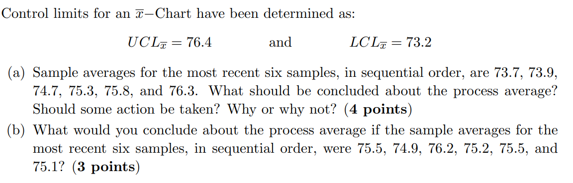 Solved Control limits for an 1-Chart have been determined | Chegg.com