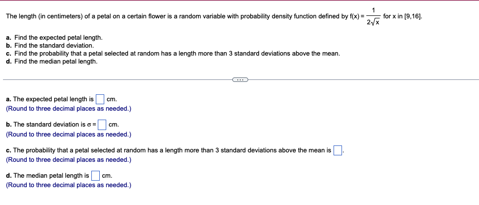 Solved The length (in centimeters) of a petal on a certain | Chegg.com