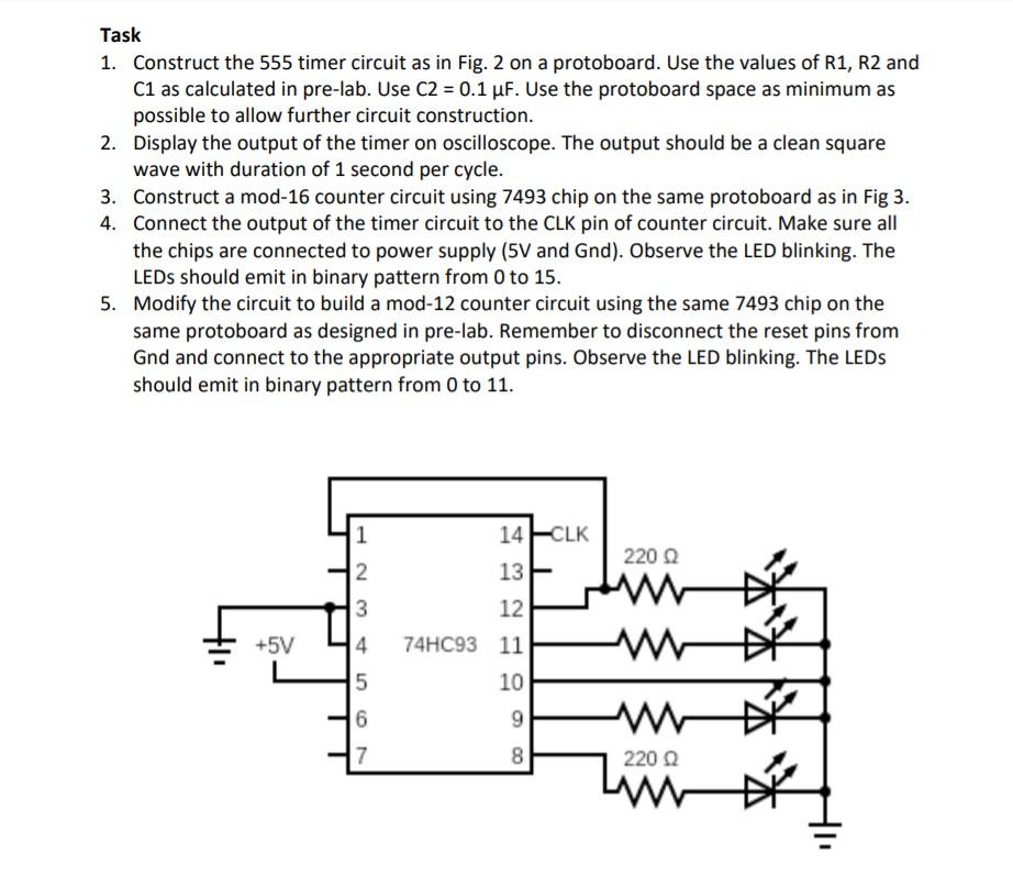 Task 1. Construct the 555 timer circuit as in Fig. 2 | Chegg.com