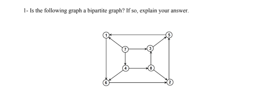 Solved 1- Is the following graph a bipartite graph? If so, | Chegg.com