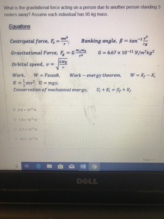 Solved What Is The Gravitational Force Acting On A Person