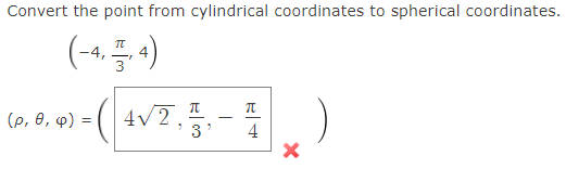 Solved Convert the point from cylindrical coordinates to | Chegg.com