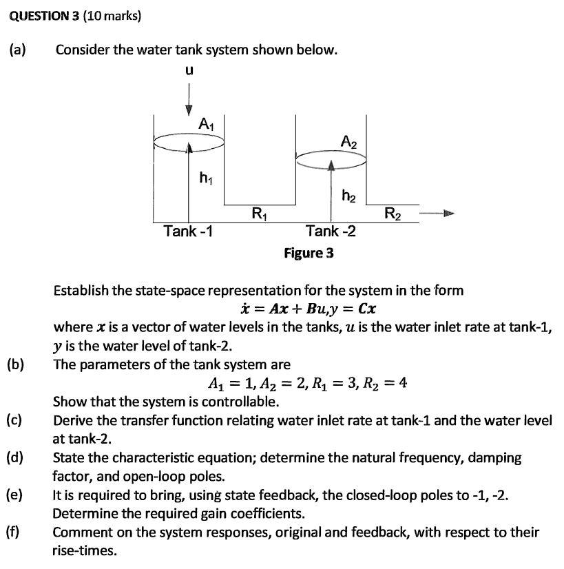 Solved QUESTION 3 (10 marks) (a) Consider the water tank | Chegg.com