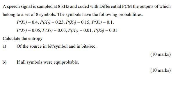 Solved A speech signal is sampled at 8 kHz and coded with | Chegg.com