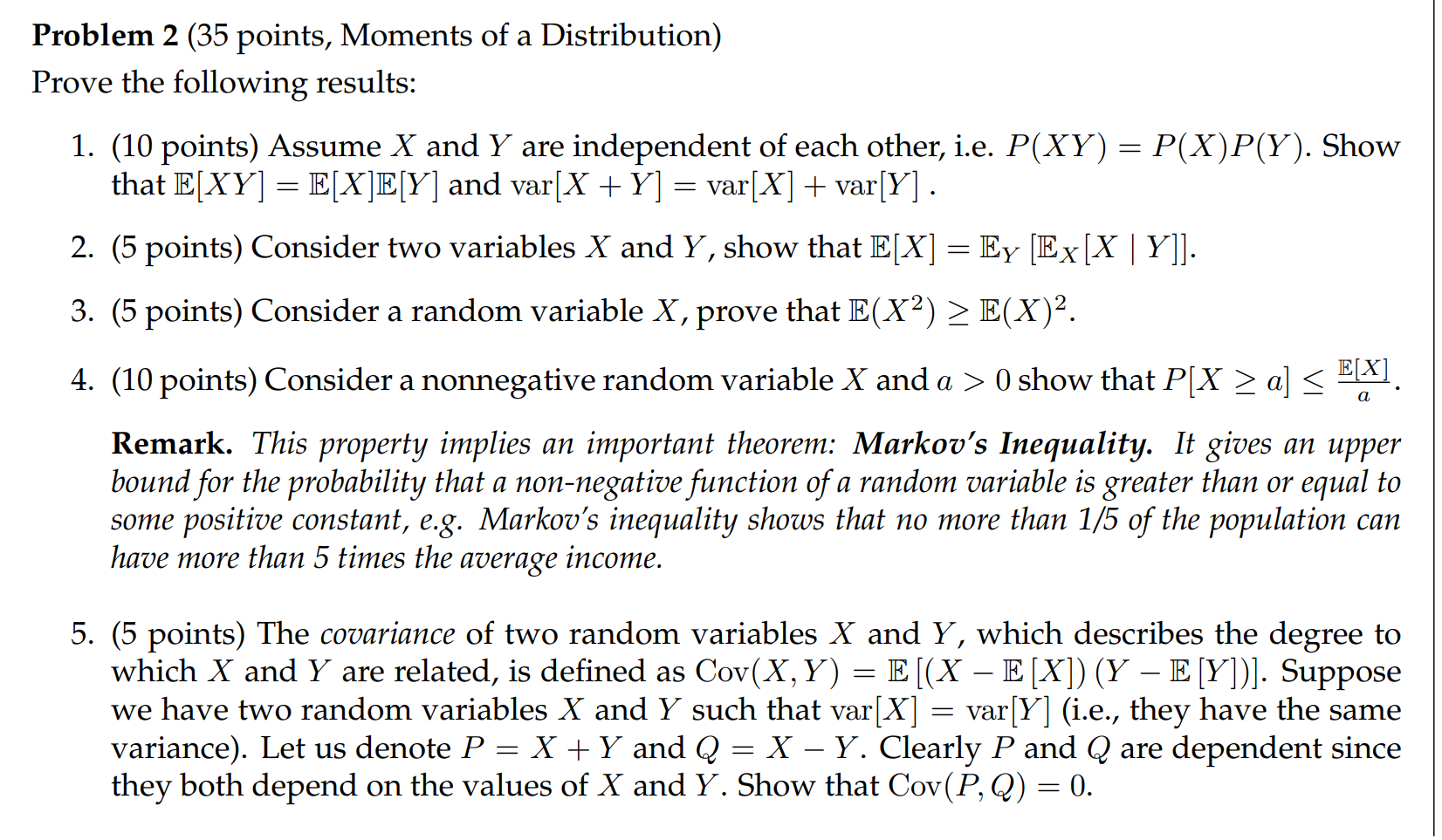 Solved 1. (10 points) Assume X and Y are independent of each | Chegg.com
