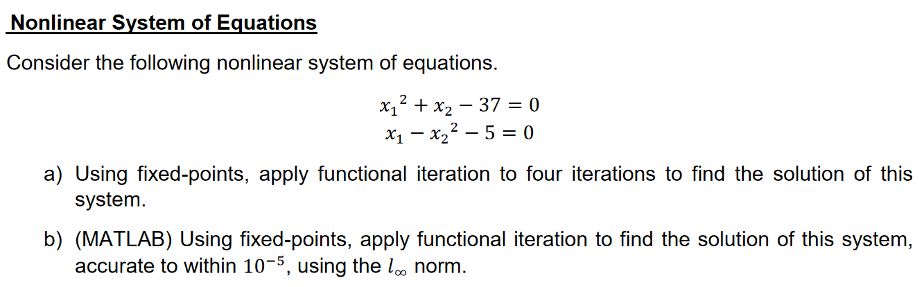 Solved Nonlinear System of Equations Consider the following | Chegg.com