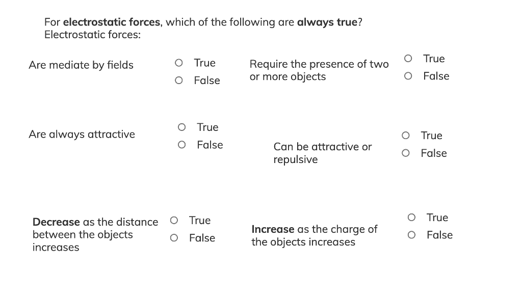 Solved For electrostatic forces, which of the following are | Chegg.com