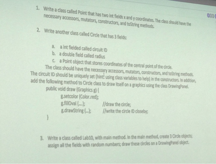 Solved 1 Write A Class Called Point That Has Two Int Fields 9712