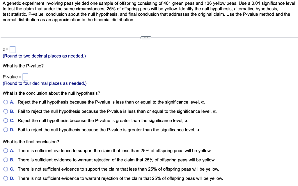 Solved A genetic experiment involving peas yielded one | Chegg.com