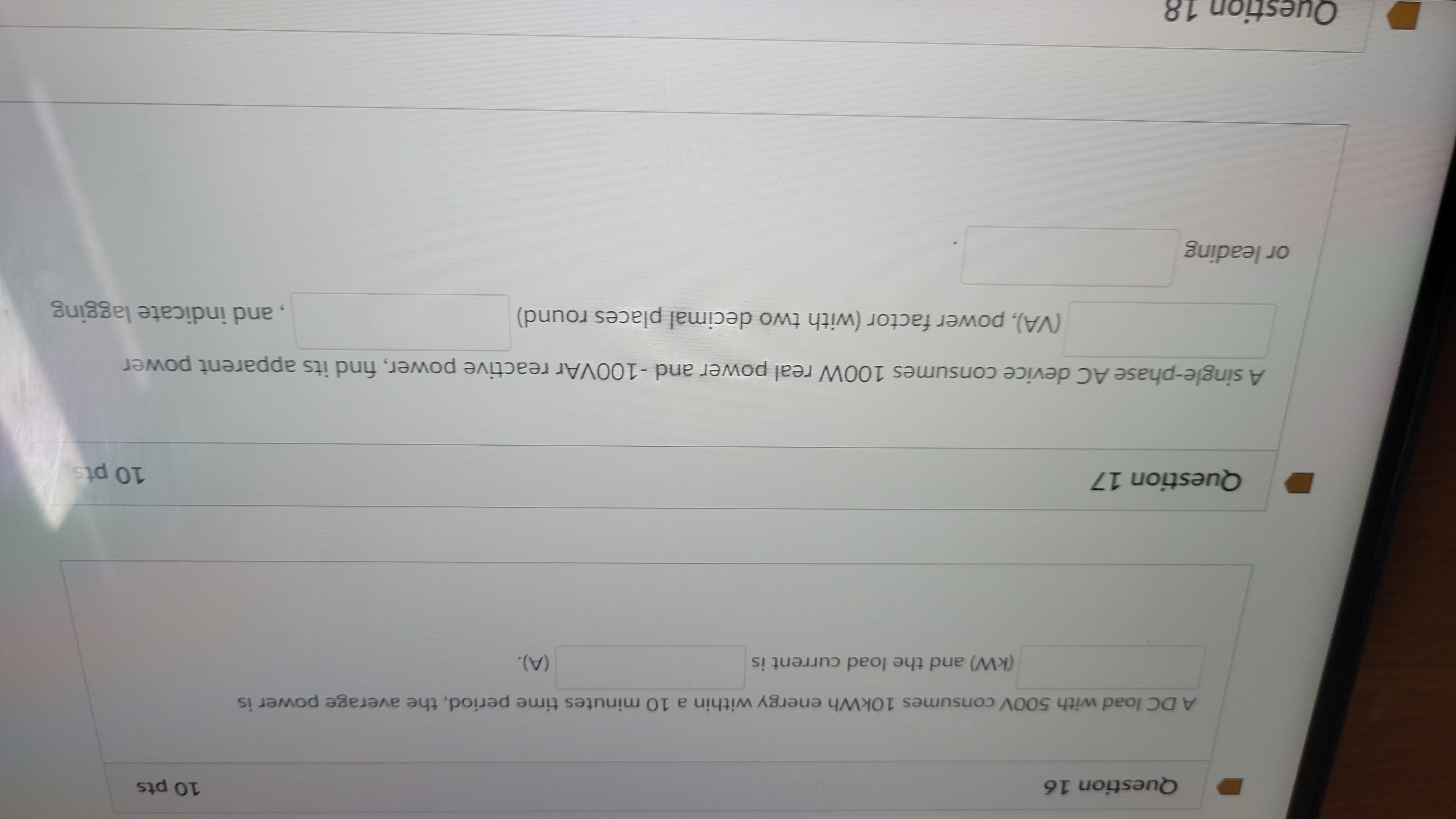 Solved Question 16 10 pts A DC load with 500V consumes 10kWh | Chegg.com