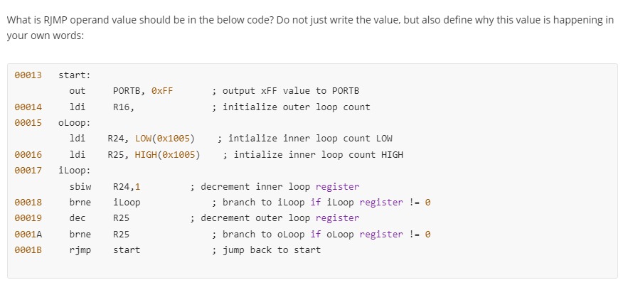 Solved What is RJMP operand value should be in the below | Chegg.com