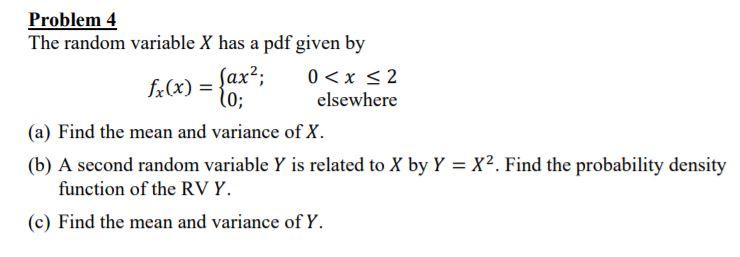 Solved Problem 4 The random variable X has a pdf given by | Chegg.com