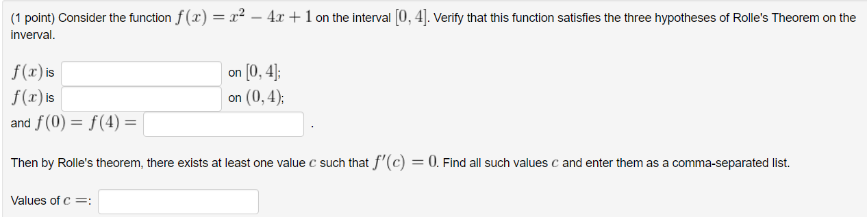 Solved (1 ﻿point) ﻿Consider the function f(x)=x2-4x+1 ﻿on | Chegg.com