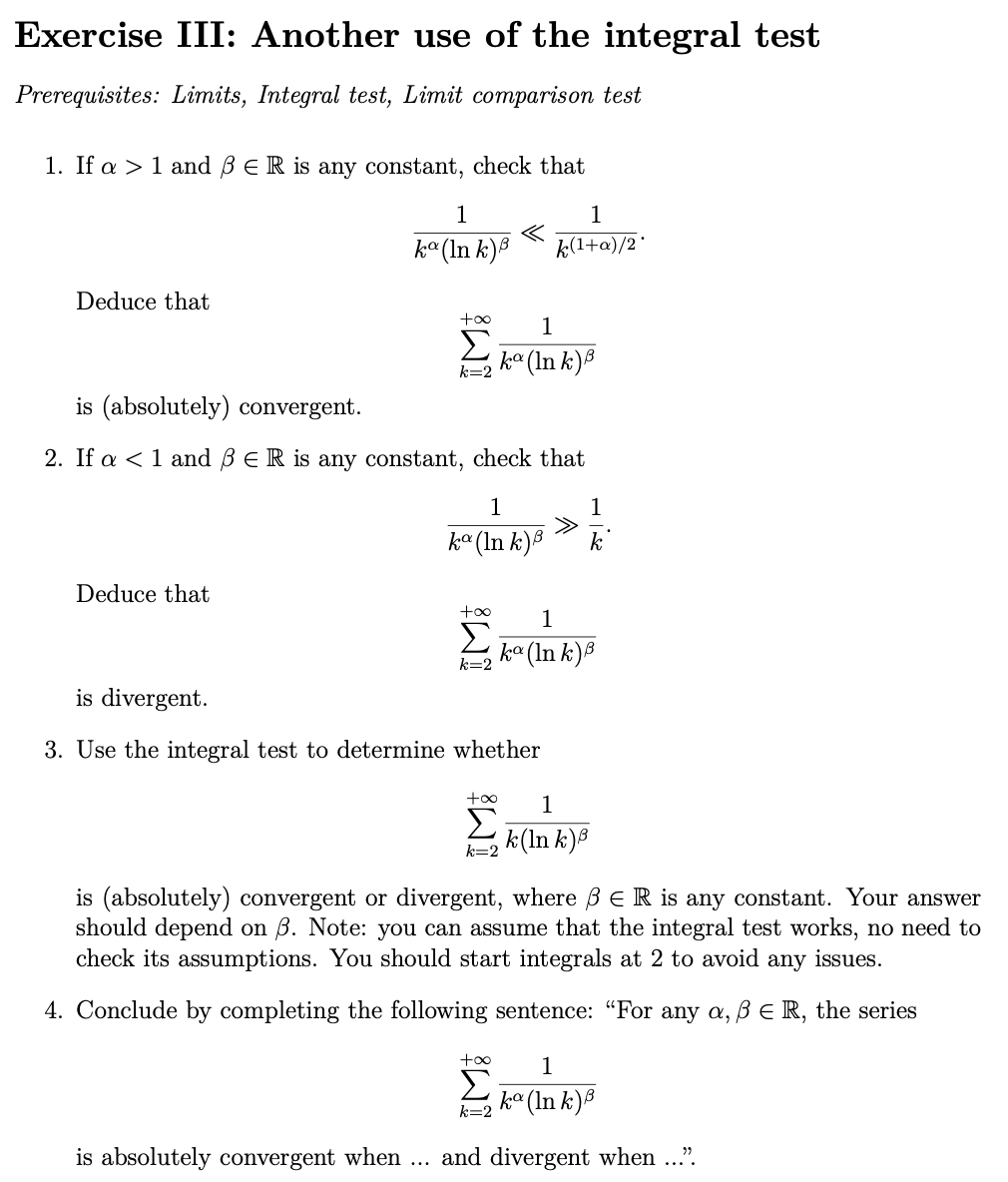 Solved Exercise III: Another use of the integral | Chegg.com