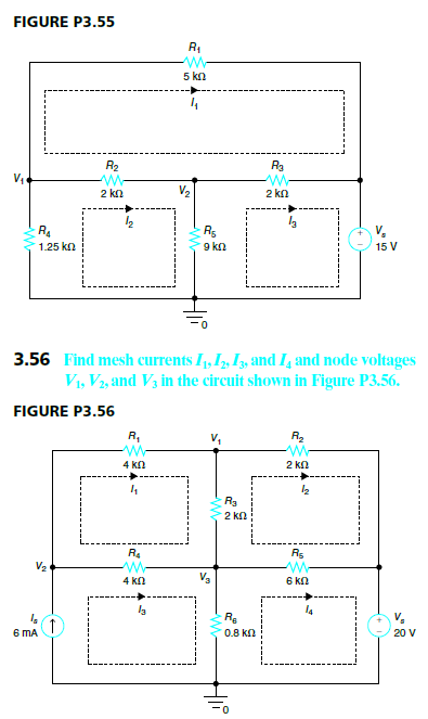 Solved 3.55 Find mesh currents I,I2, and I3 and node | Chegg.com