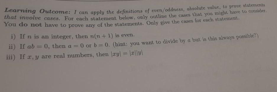 Solved Learning Outcome: I can apply the definitions of | Chegg.com
