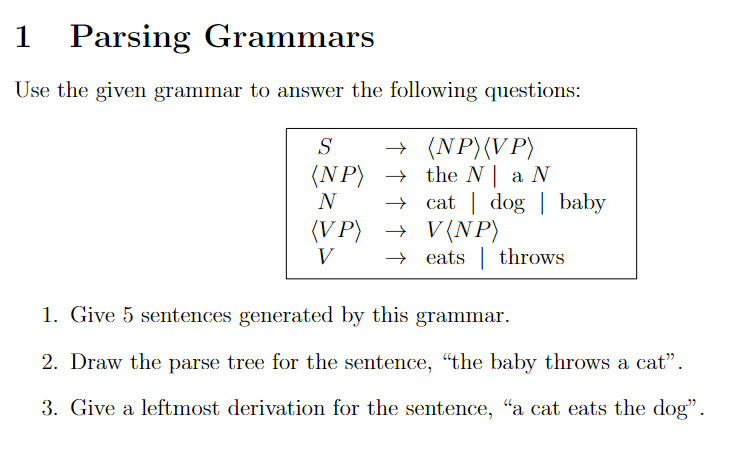 Solved Use the given grammar to answer the following | Chegg.com
