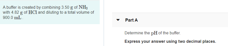 Solved A buffer is created by combining 3.50 g of NH3 with | Chegg.com