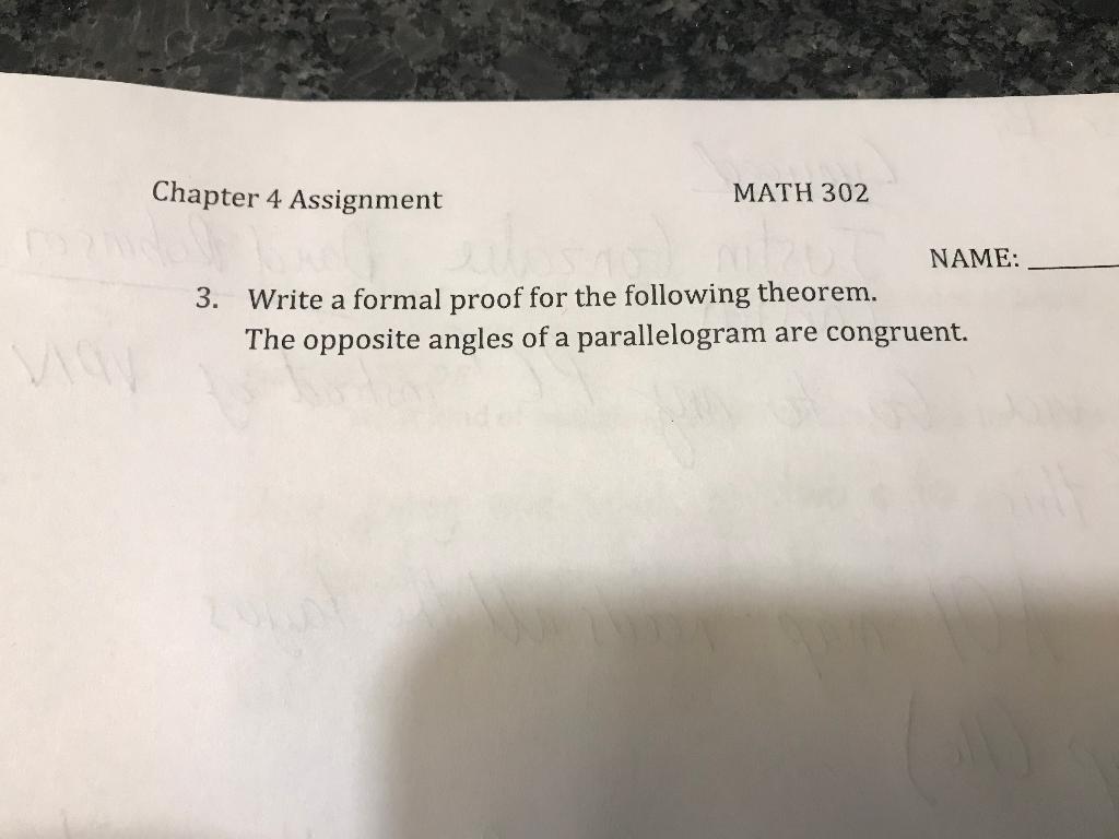 Solved Chapter 4 Assignment MATH 302 3. NAME: Write a formal | Chegg.com Solved Chapter 4 Assignment MATH 302 3. NAME: Write a formal | Chegg.com