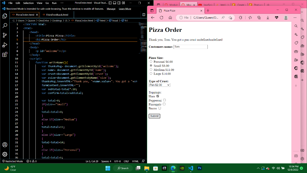 Solved Please fix my code. My total isnt posting and my | Chegg.com