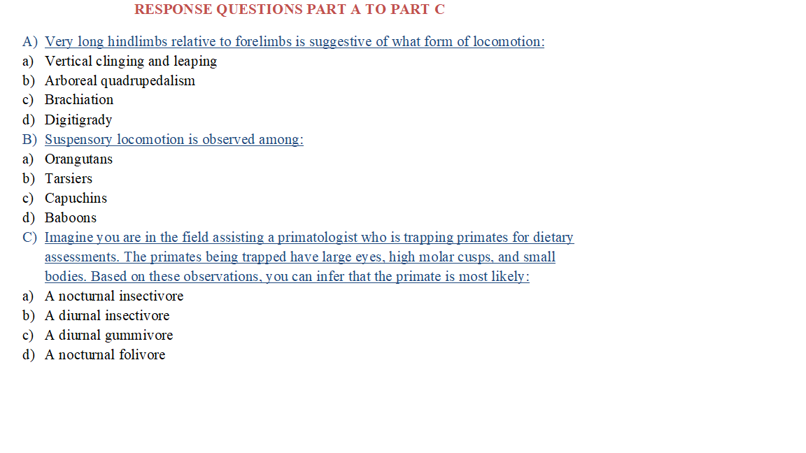 Solved RESPONSE QUESTIONS PART A TO PART C A) Very long | Chegg.com