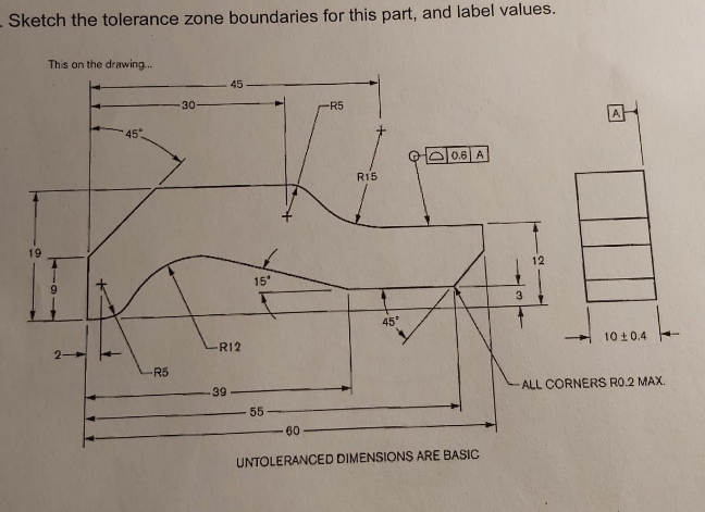 Sketch the tolerance zone boundaries for this part, | Chegg.com