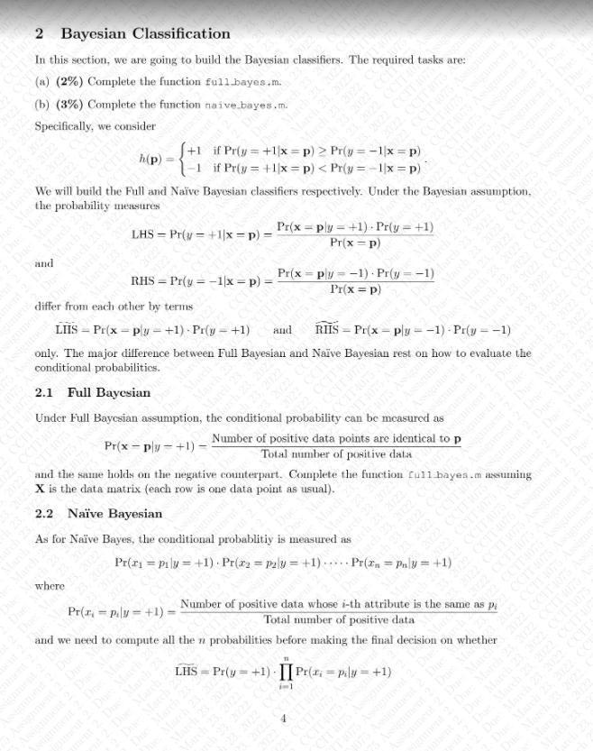 2 Bayesian Classification In this section, we are | Chegg.com