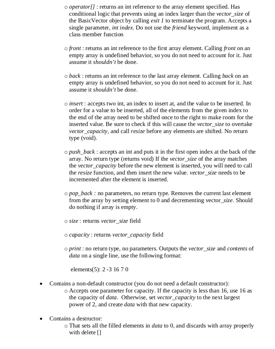 Solved Write a program (called integer_vector.cpp) that does | Chegg.com