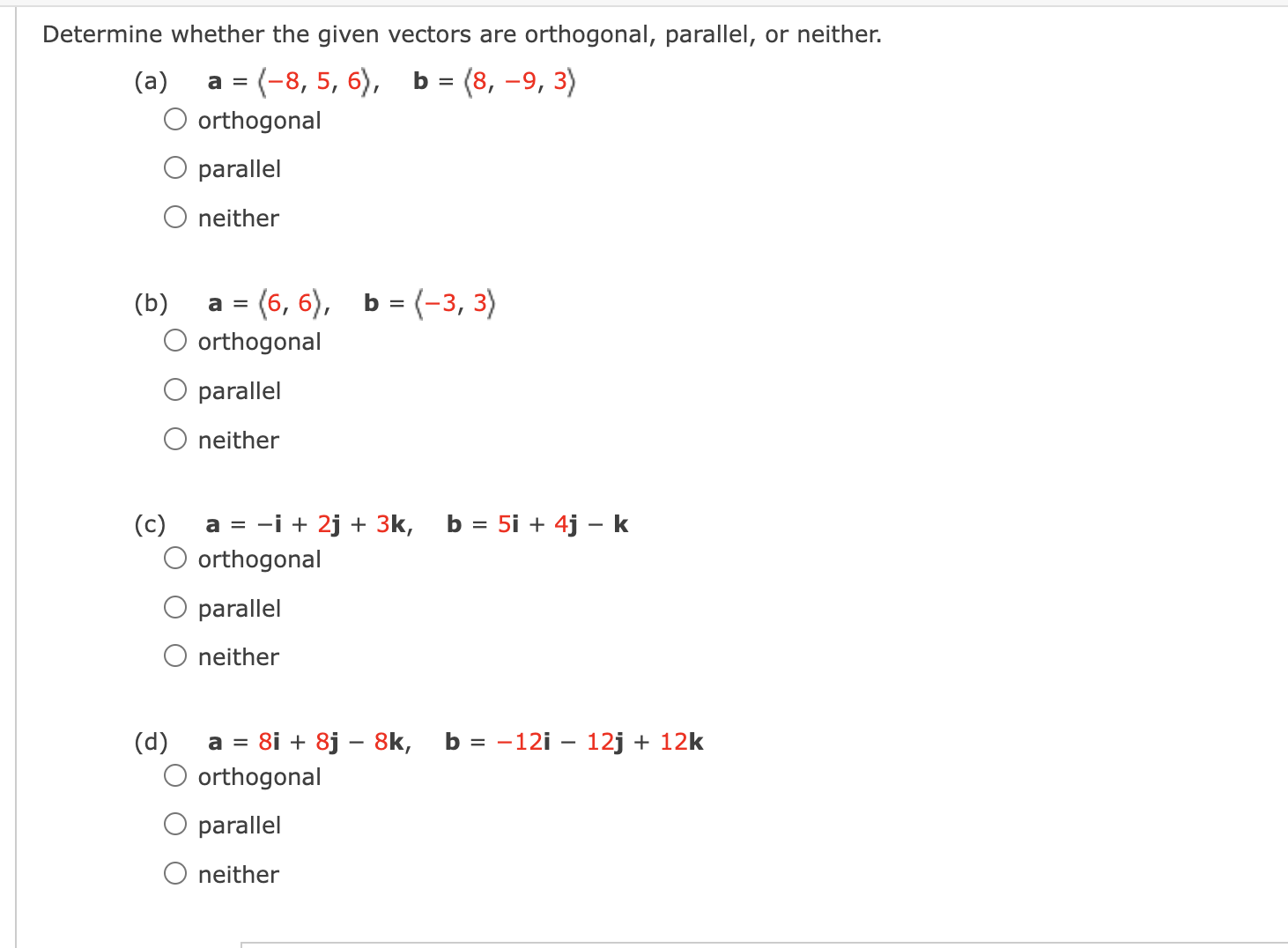 Solved Determine Whether The Given Vectors Are Orthogonal