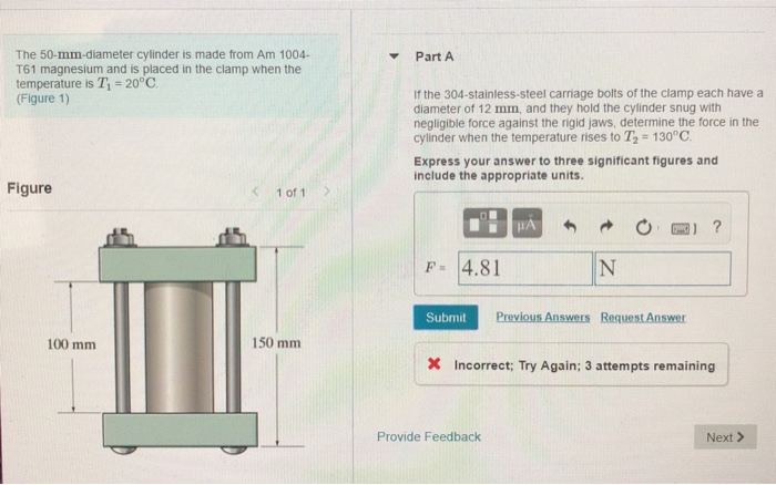 Solved The 50-mm-diameter cylinder is made from Am 1004- T61 | Chegg.com