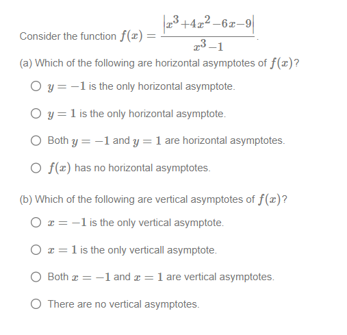 Solved onsider the function f(x)=x3−1∣x3+4x2−6x−9∣. 1) Which | Chegg.com