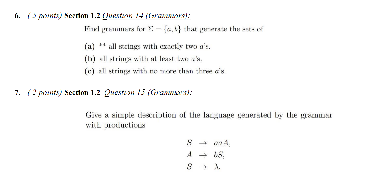 Solved 6. ( 5 points) Section 1.2 Question 14 (Grammars): | Chegg.com