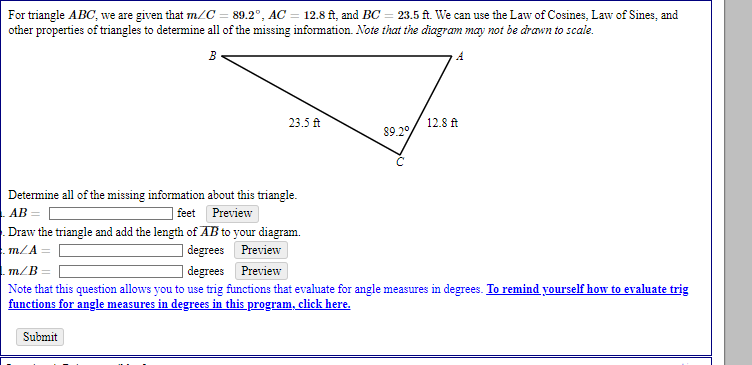 Solved For triangle ABC, we are given that | Chegg.com