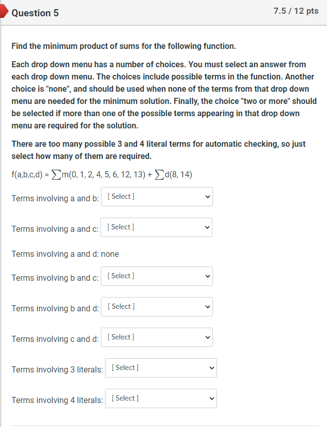 Solved Find the minimum product of sums for the following | Chegg.com