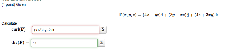 (1 point) Given F(x,y,z)=(4x+yz)i+(3y−xz)j+(4z+3xy)k | Chegg.com