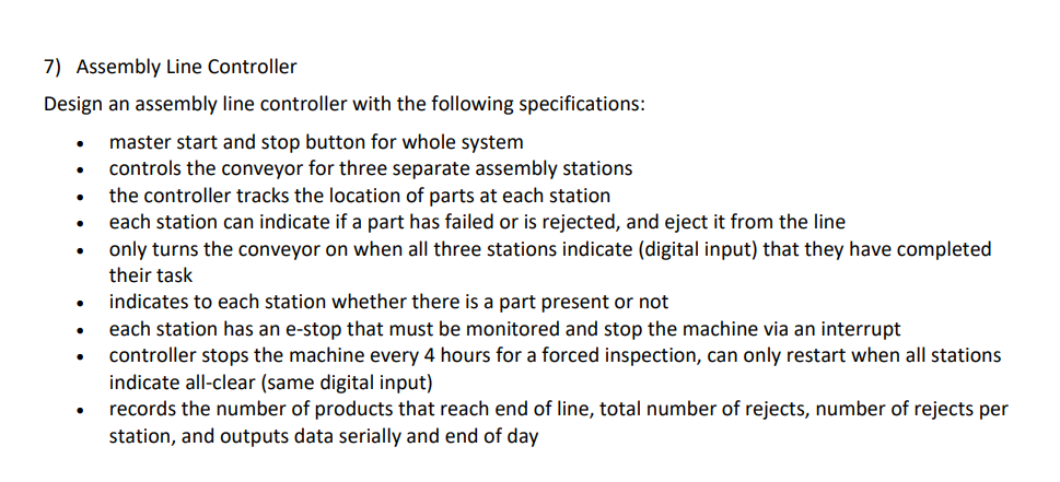 Solved . . . . 7) Assembly Line Controller Design an | Chegg.com