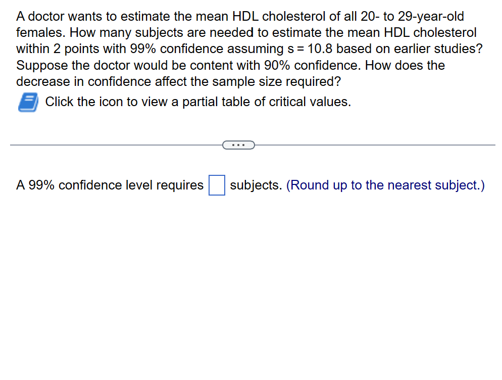 Solved A doctor wants to estimate the mean HDL cholesterol | Chegg.com