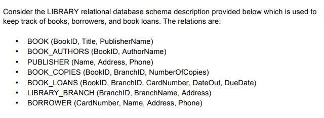 Solved Consider the LIBRARY relational database schema | Chegg.com