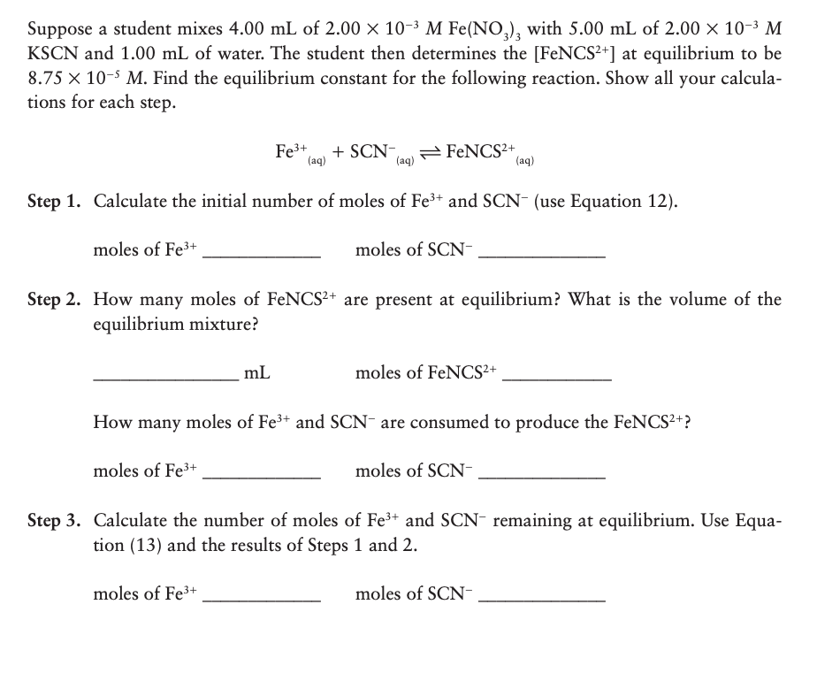 Solved Suppose a student mixes 4.00 mL of 2.00 x 10-3 M | Chegg.com