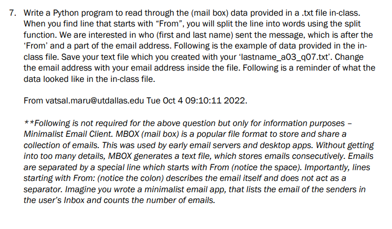 Solved Write a Python program to read through the (mail box) | Chegg.com