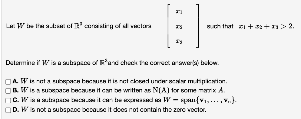 Solved C] 22 Let W be the subset of R4 consisting of all | Chegg.com