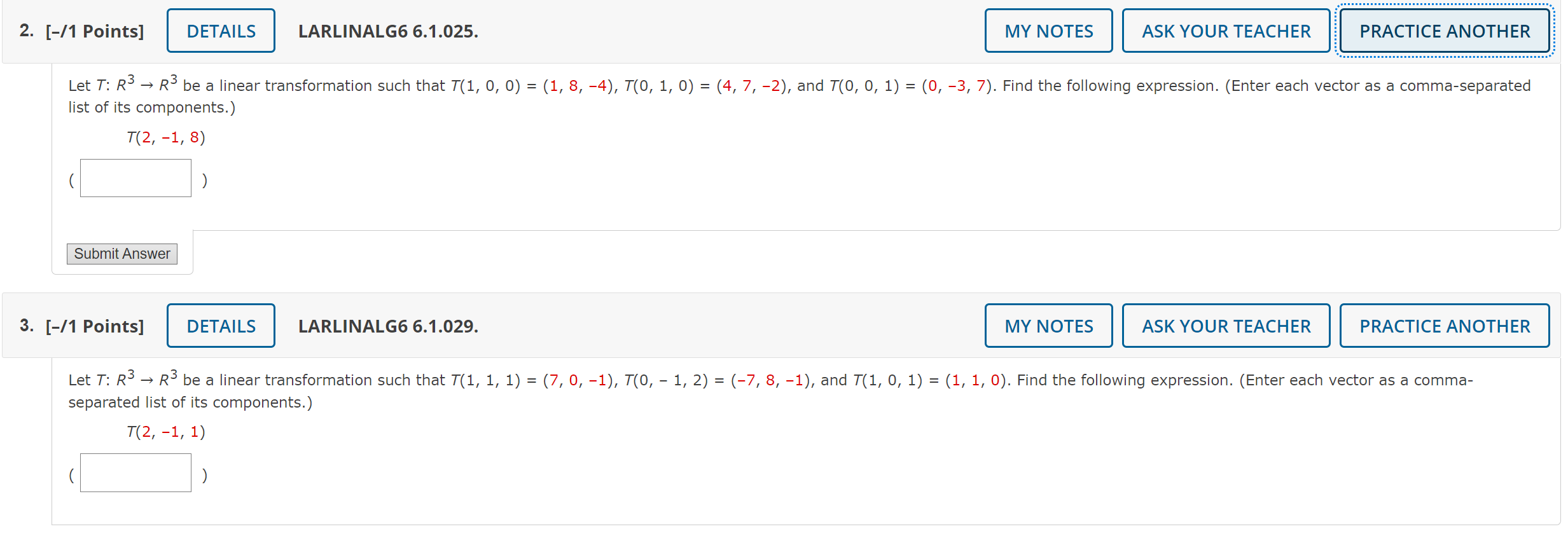 Solved list of its components.) T(2,−1,8) ( [-/1 Points ] | Chegg.com