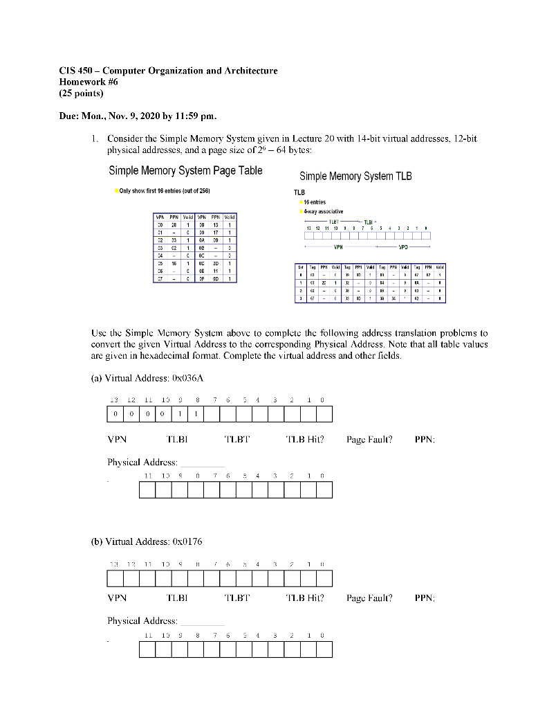 Solved Simple Memory System Page Table Simple Memory System | Chegg.com