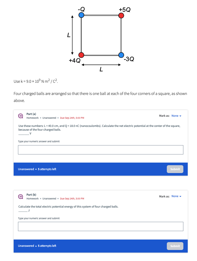 Solved Use k=9.0×109Nm2C2.Four charged balls are arranged so | Chegg.com