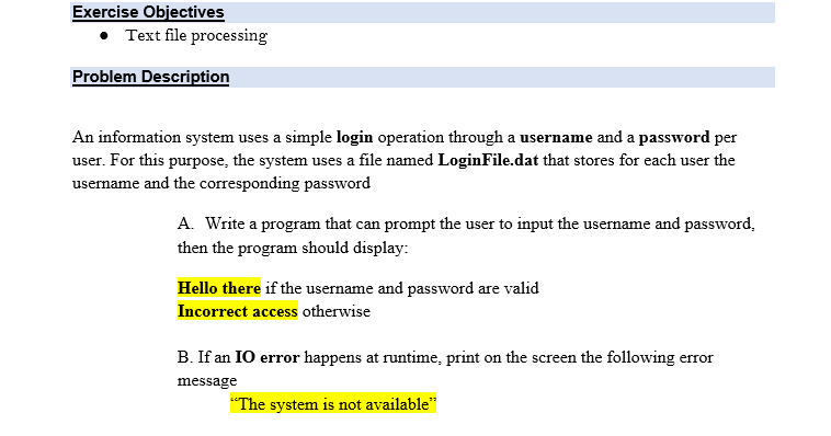 Solved Exercise Objectives • Text File Processing Problem 