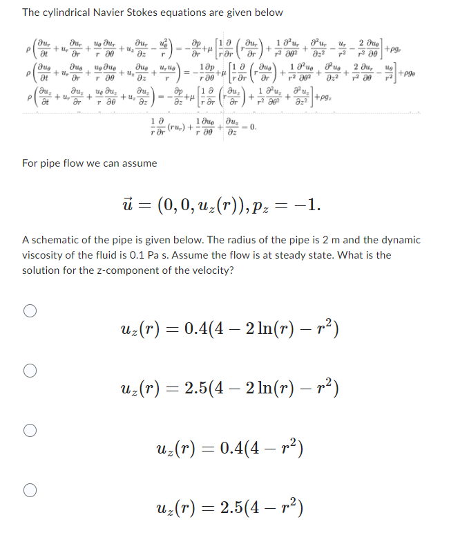 The cylindrical Navier Stokes equations are given | Chegg.com