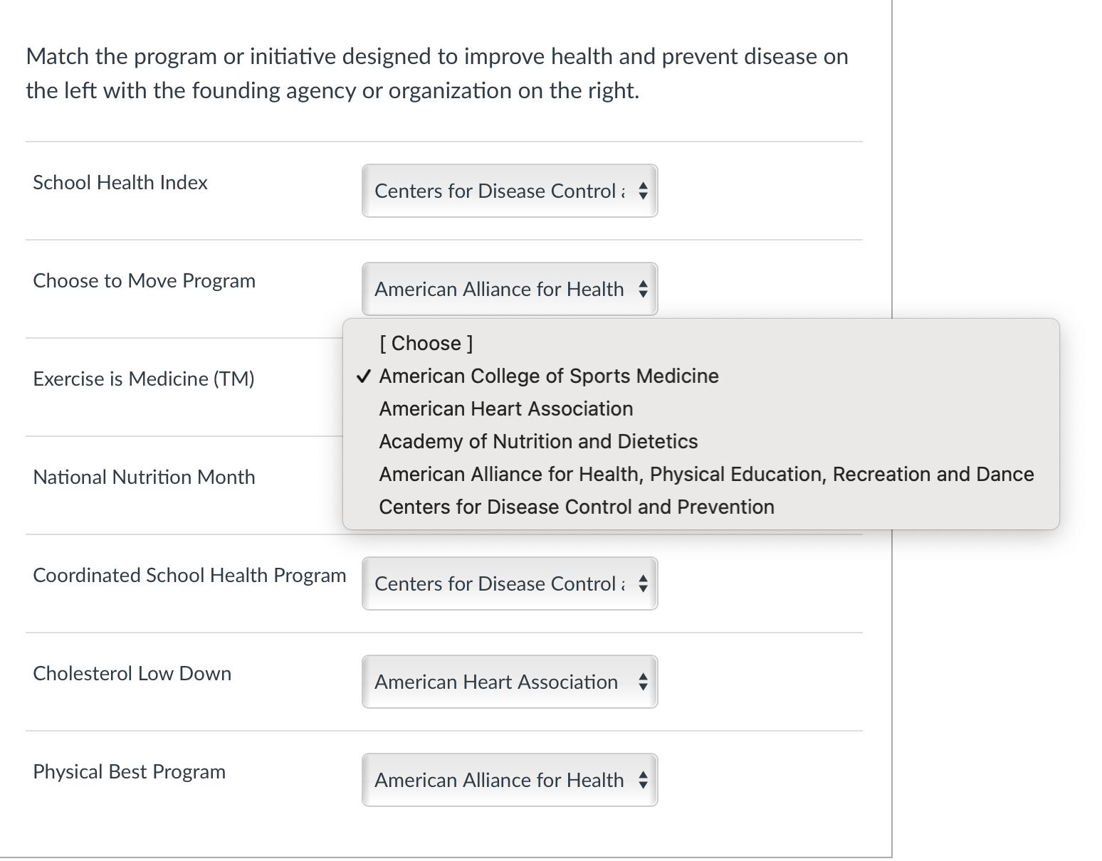 Solved Match the program or initiative designed to improve | Chegg.com
