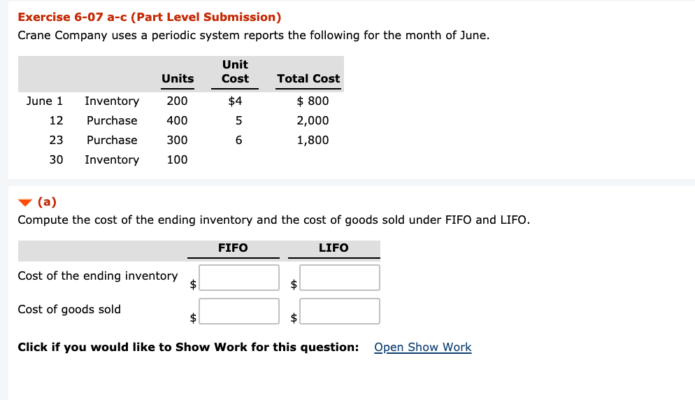 Solved Exercise 6-07 a-c (Part Level Submission) Crane | Chegg.com