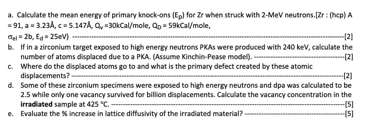 Solved a. Calculate the mean energy of primary knock-ons | Chegg.com